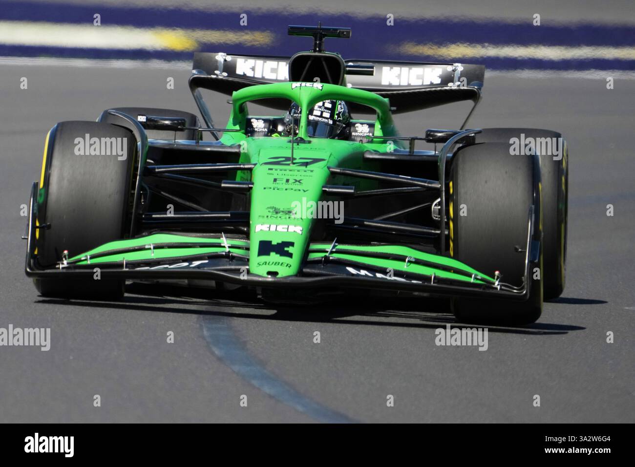Kick Sauber driver Nico Hulkenberg of Germany steers his car during the first practice session ...
