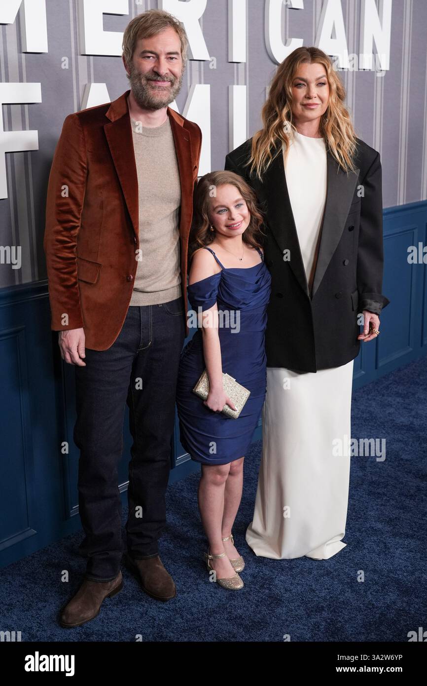 Mark Duplass, from left, Imogen Faith Reid, and Ellen Pompeo arrive at ...