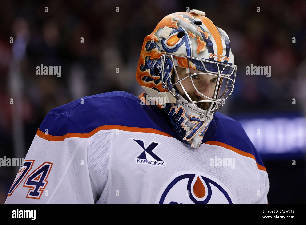 Edmonton Oilers goaltender Stuart Skinner reacts during the second ...