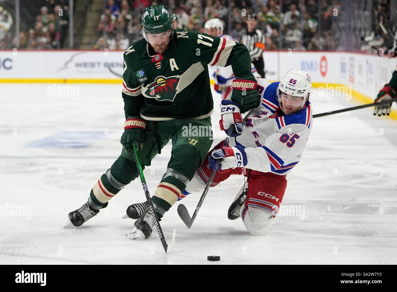 Minnesota Wild left wing Marcus Foligno (17) and New York Rangers left ...