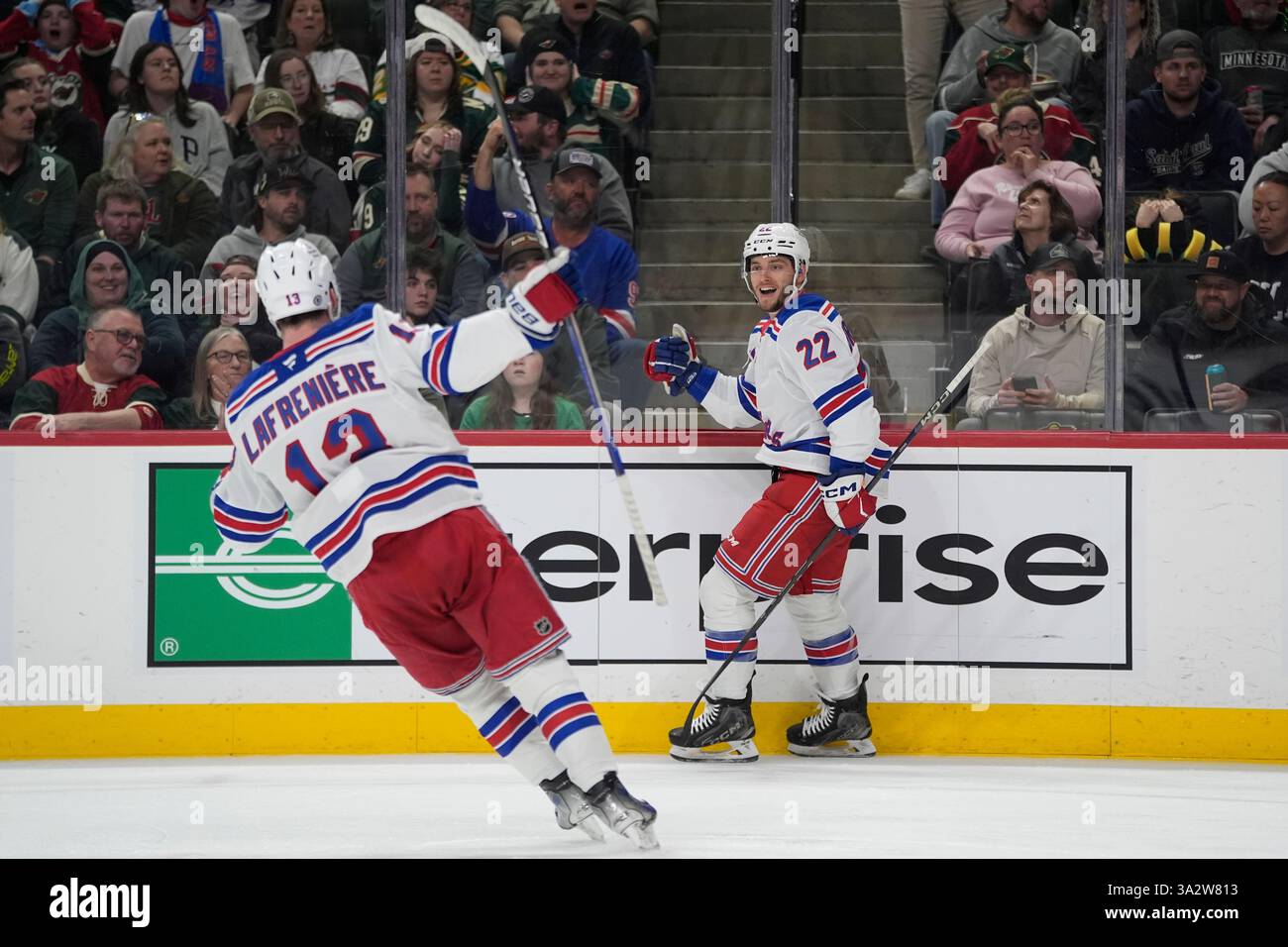 New York Rangers center Jonny Brodzinski (22) celebrates after scoring ...