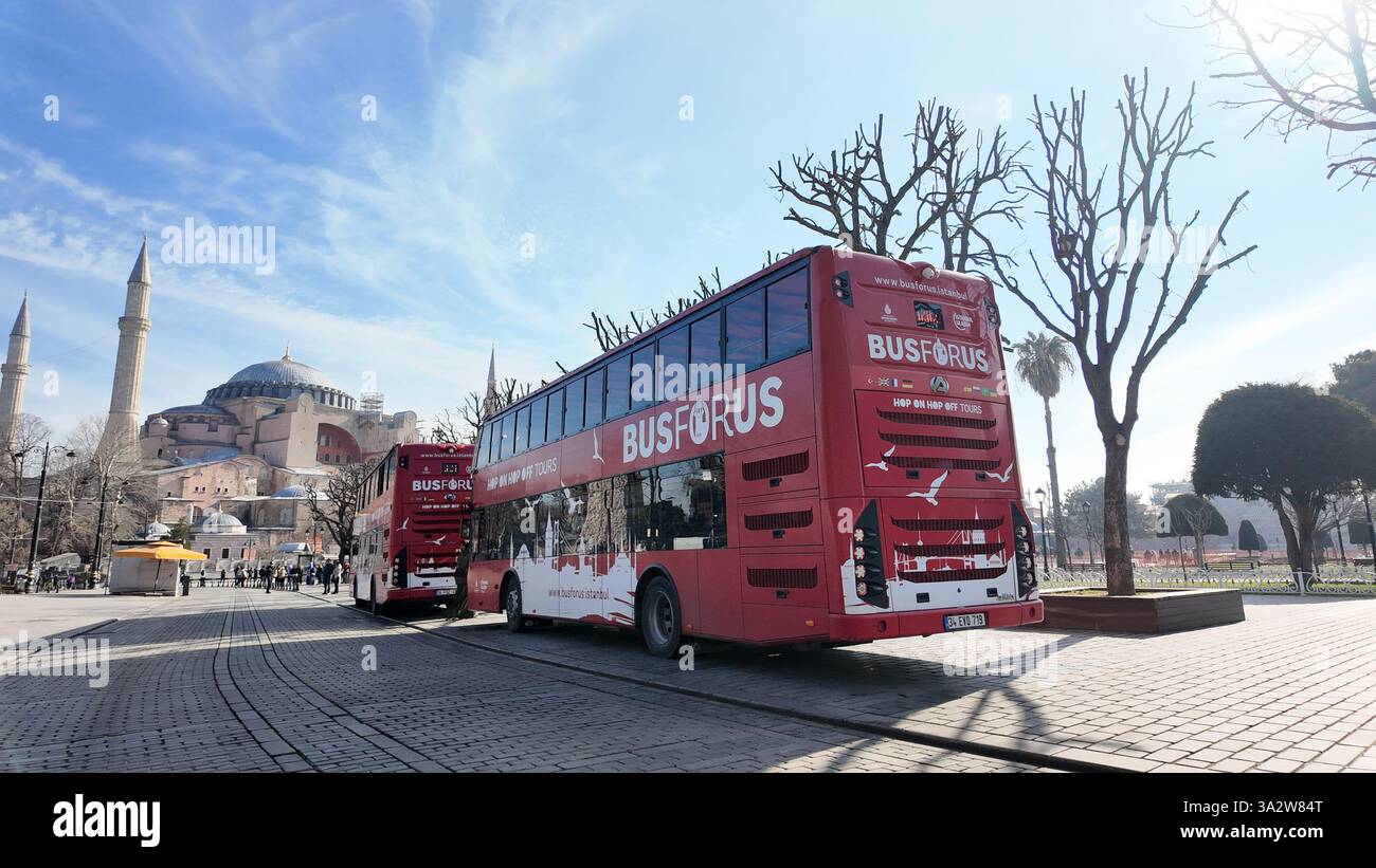 turkey istanbul 23 january 2025 Sightseeing buses near historical Hagia ...