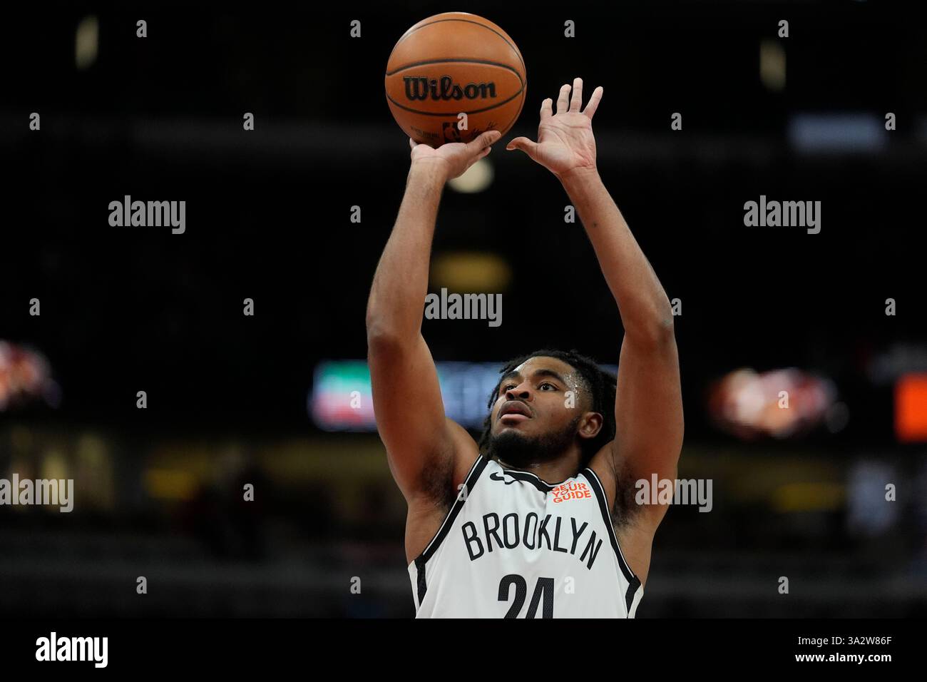 Brooklyn Nets guard Cam Thomas (24) takes a free throw during the first ...