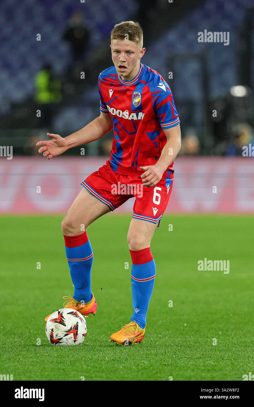 Rome, Italy. 13th Mar, 2025. Lukas Cerv of Viktoria Plzen runs with the ...