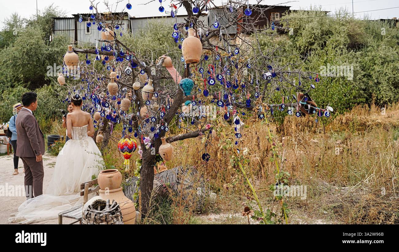 Cappadocia,Turkey,October 5, 2019 - A couple have a wedding photo shoot ...