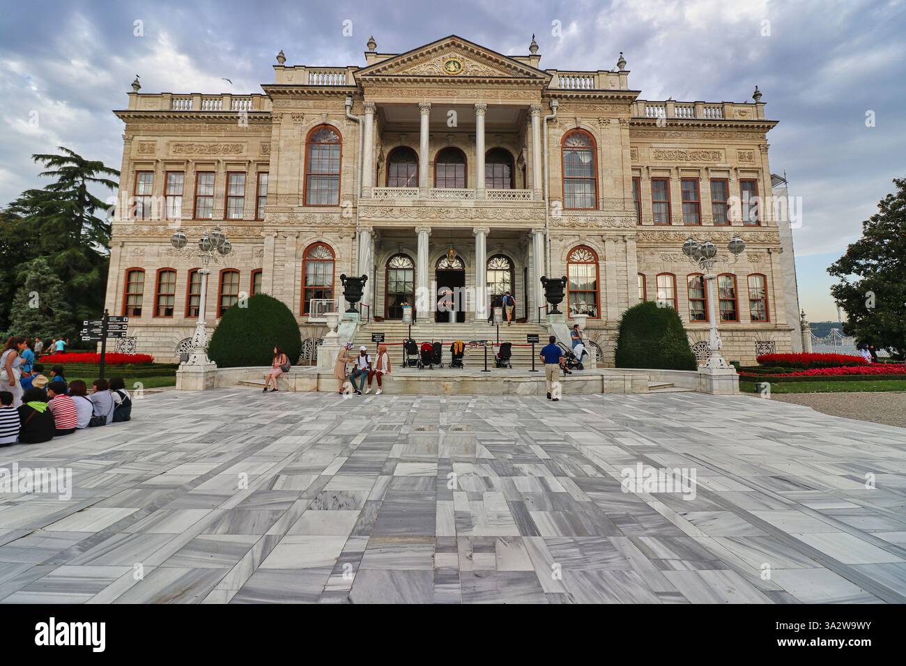 The majestic front façade of the Dolmabahce Palace, built in 1856 as a ...