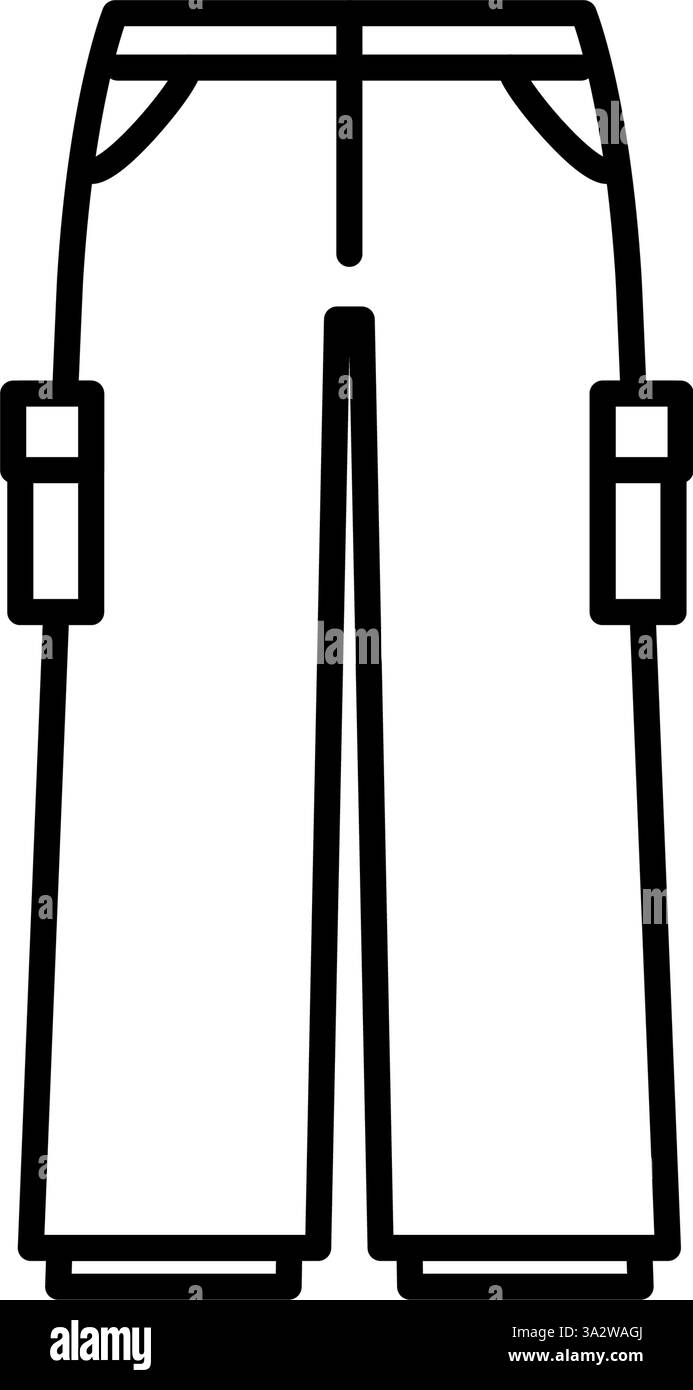 Bottoms, work pants, cargo pants, simple line drawing icon in black and ...