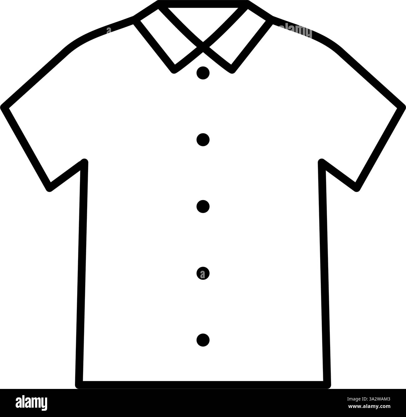 Button open collar shirt, simple line drawing icon in black and white ...