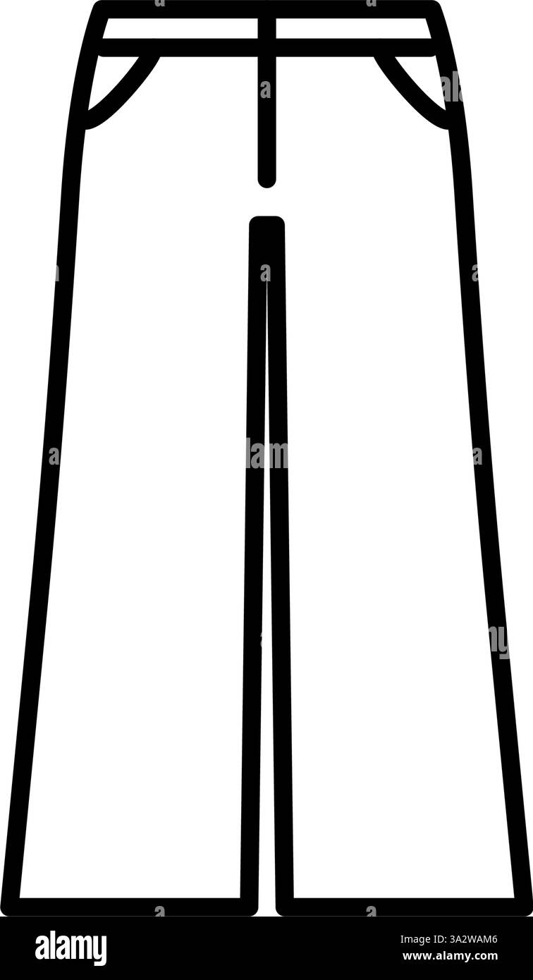 Bottoms, wide pants, simple line drawing icon in black and white ...