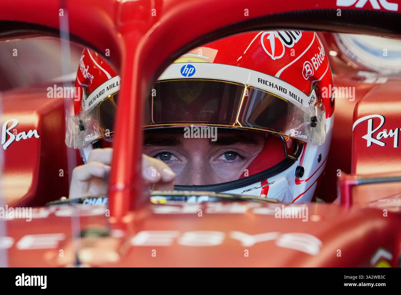 Ferrari driver Charles Leclerc of Monaco waits in his car during the ...