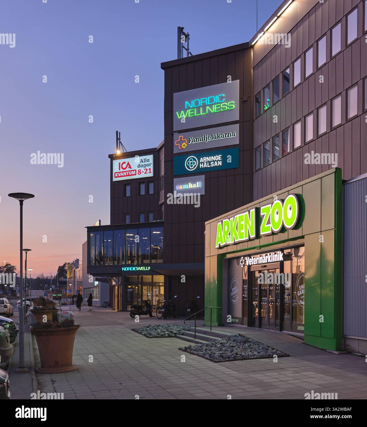 Entry to Arninge Centrum shopping mall and some shops around in Arninge ...