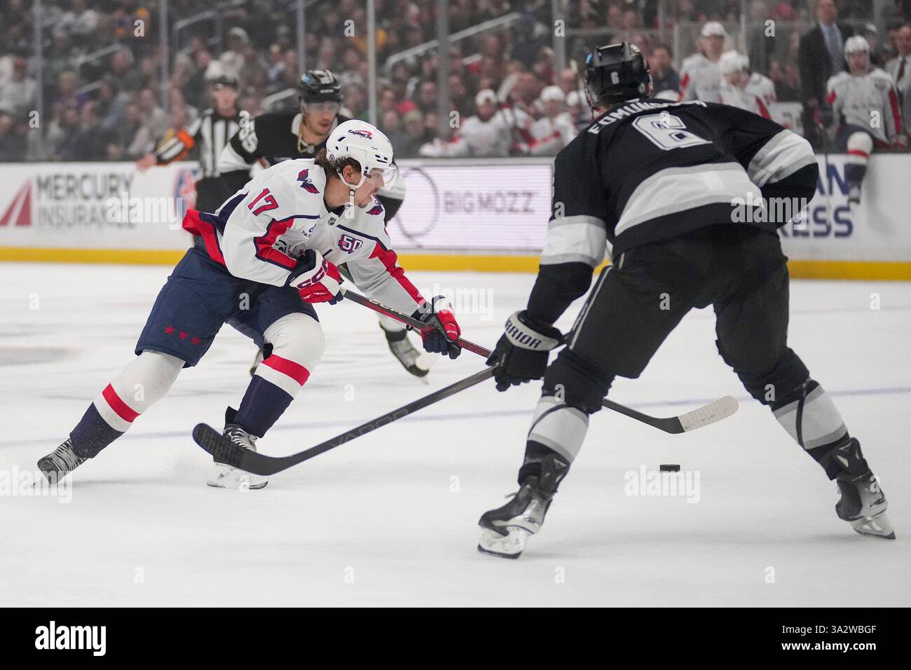 Washington Capitals center Dylan Strome (17) skates against Los Angeles ...