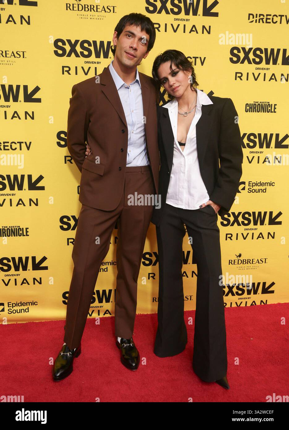 Diego Calva, left, and Sasha Calle arrive for the US premiere of "On ...