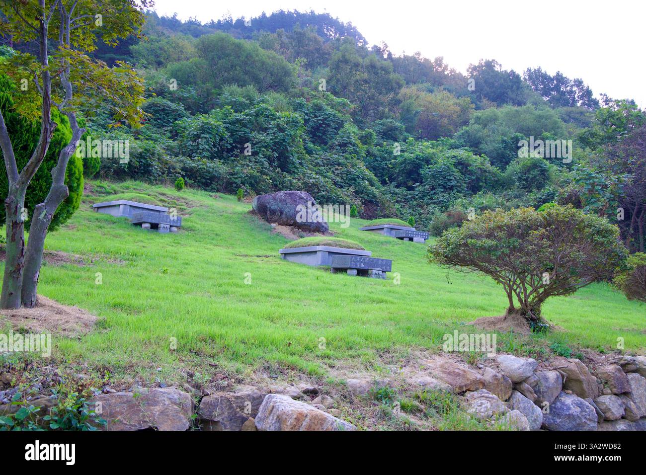 Gurye, South Korea - October 3rd, 2021: A hillside burial site ...