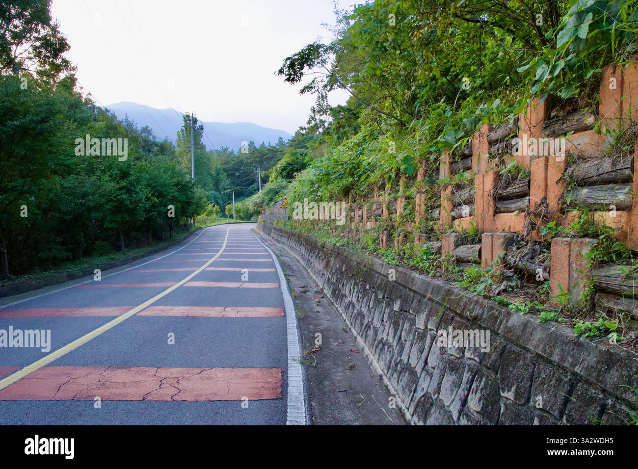 Gurye County, South Korea - October 3, 2021: A winding rural road lined ...