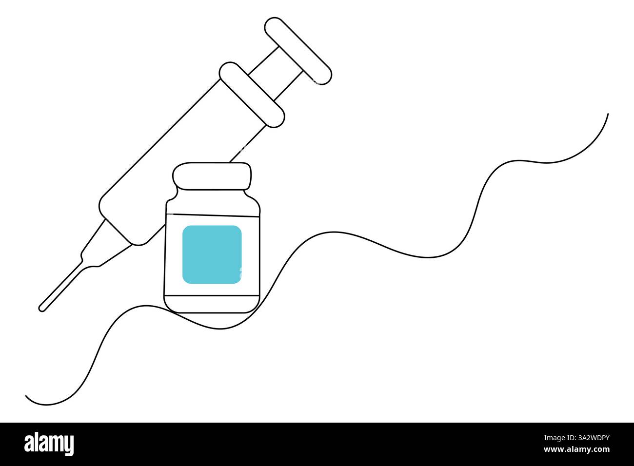 Vaccine and syringe one line drawing of minimalist vector icon with ...