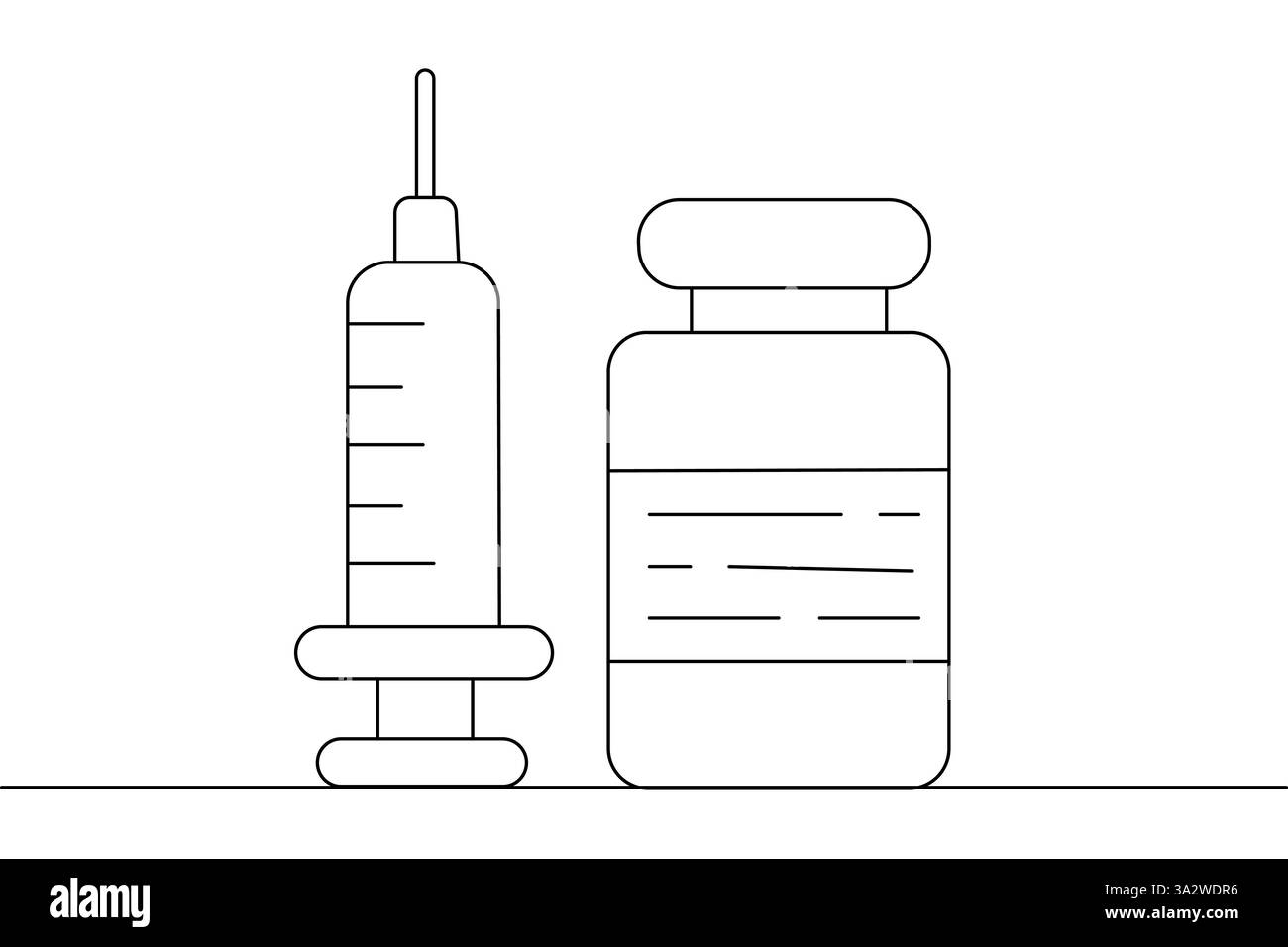 Vaccine and syringe one line drawing of minimalist vector icon with ...
