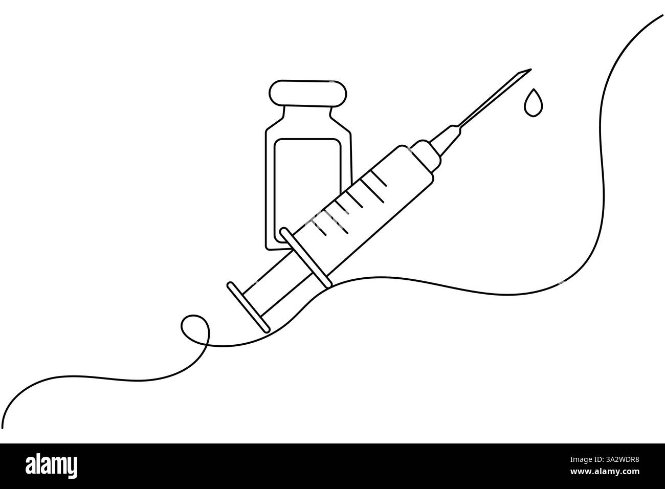 Vaccine and syringe one line drawing of minimalist vector icon with ...