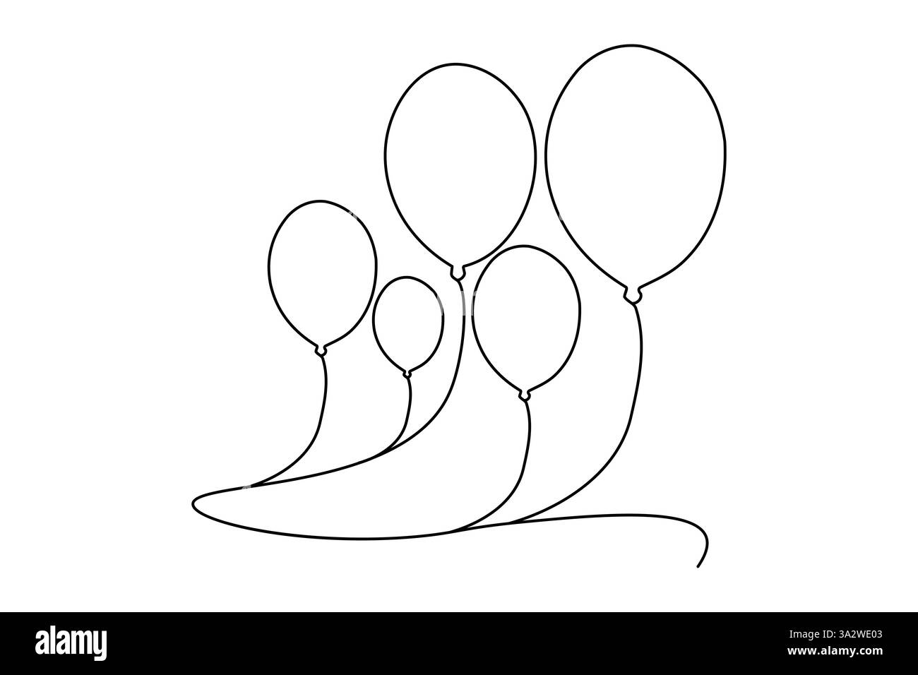 Balloon continuous single line art and birthday celebration isolated ...