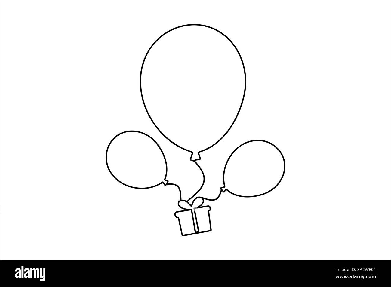 Balloon continuous single line art and birthday celebration isolated ...