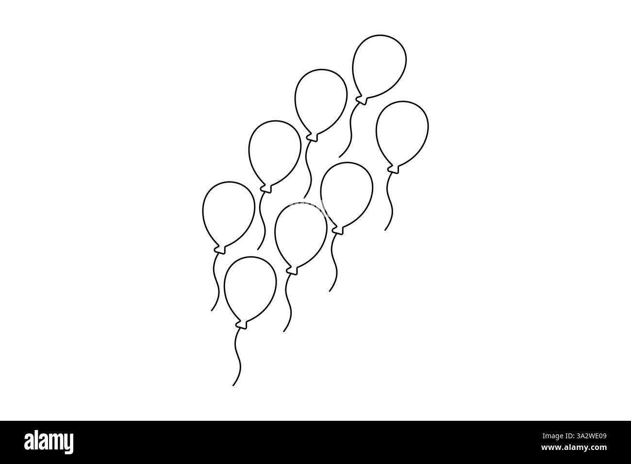 Balloon continuous single line art and birthday celebration isolated ...