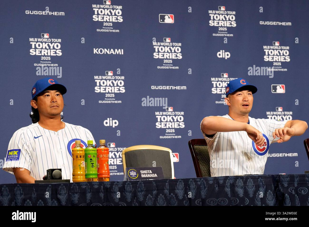 Seiya Suzuki, right, and Shota Imanaga, left, of the Chicago Cubs ...