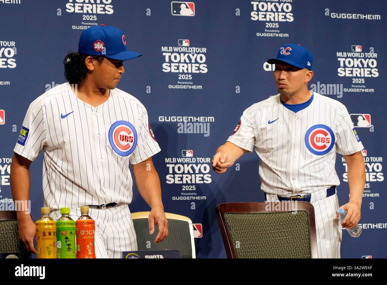Seiya Suzuki, right, and Shota Imanaga, left, of the Chicago Cubs ...