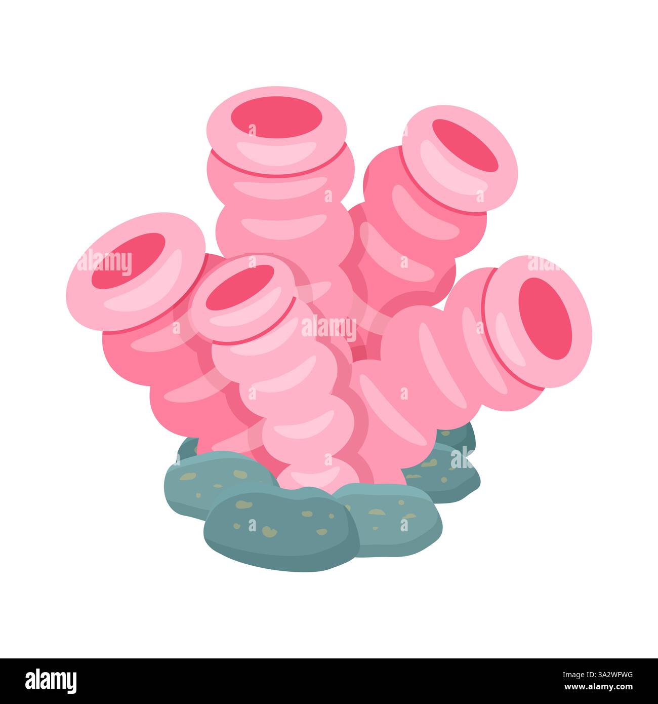 Pink coral illustration with blue rocks. Underwater sea life graphic ...