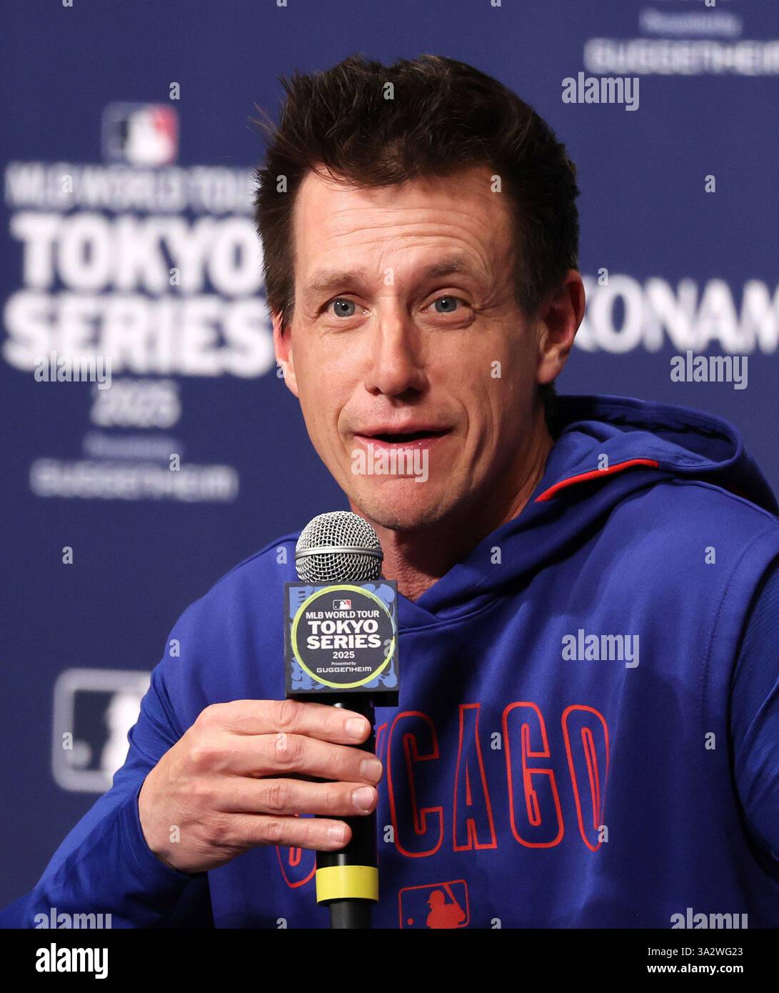 Chicago Cubs manager Craig Counsell attends a press conference in Tokyo ...