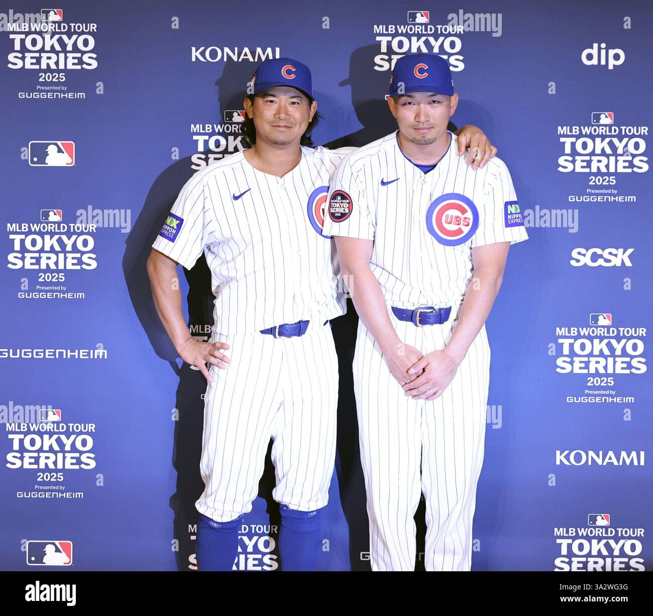 Chicago Cubs Shota Imanaga(L) and Seiya Suzuki attend a press ...