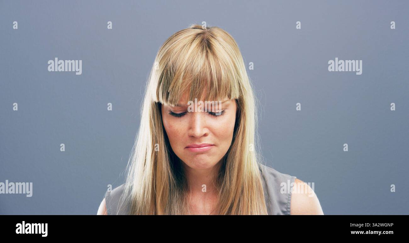 Emotional, crying and woman with depression, studio and sad for loss of ...