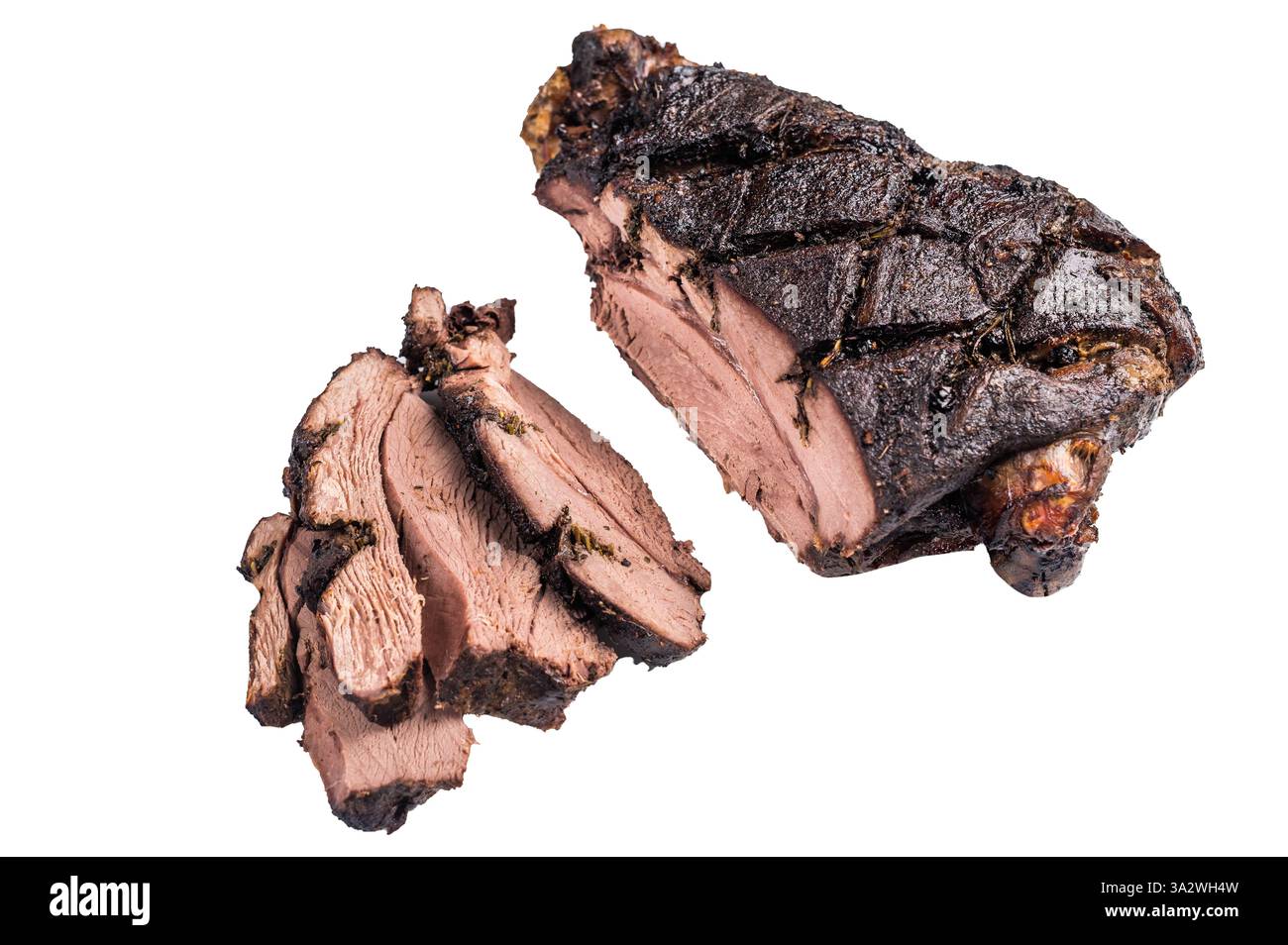 Roasted Roe Deer leg. slow cooked game meat of venison with bone ...