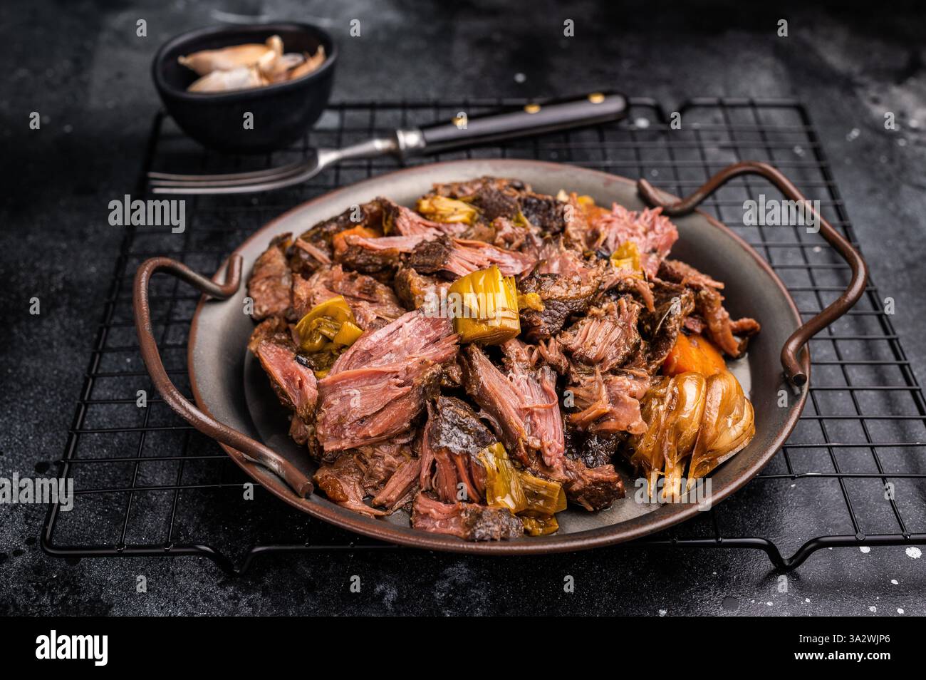 Braised Beef Cheek Stew, traditional Slow cooked meat. black background ...