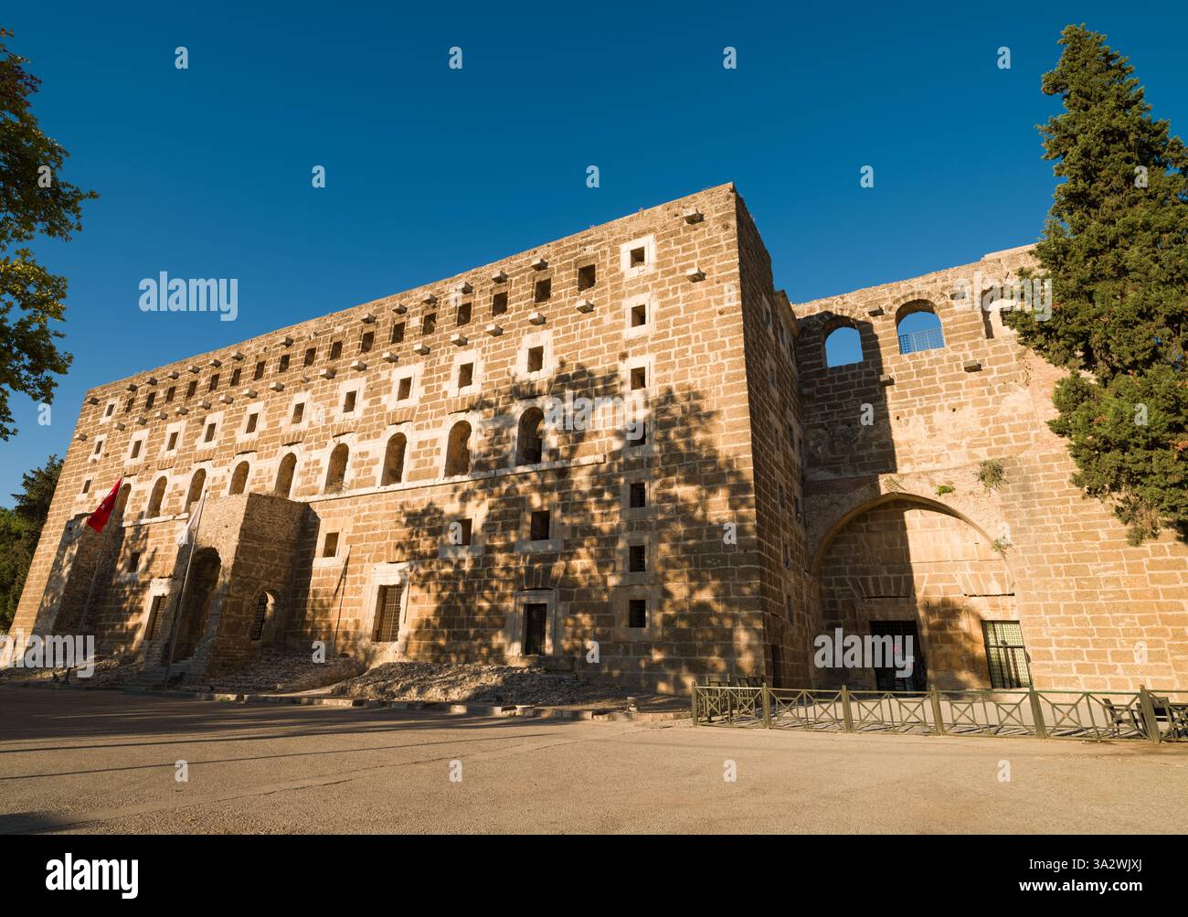 Exterior view of the Roman Theatre in the ancient city of Aspendos ...