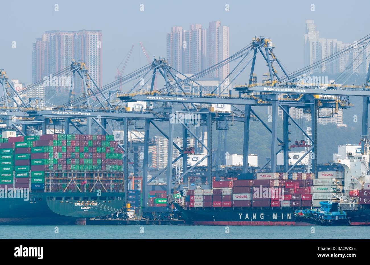 Hong Kong. China- 02.18.2025. A view of the Port of Hong Kong with a ...
