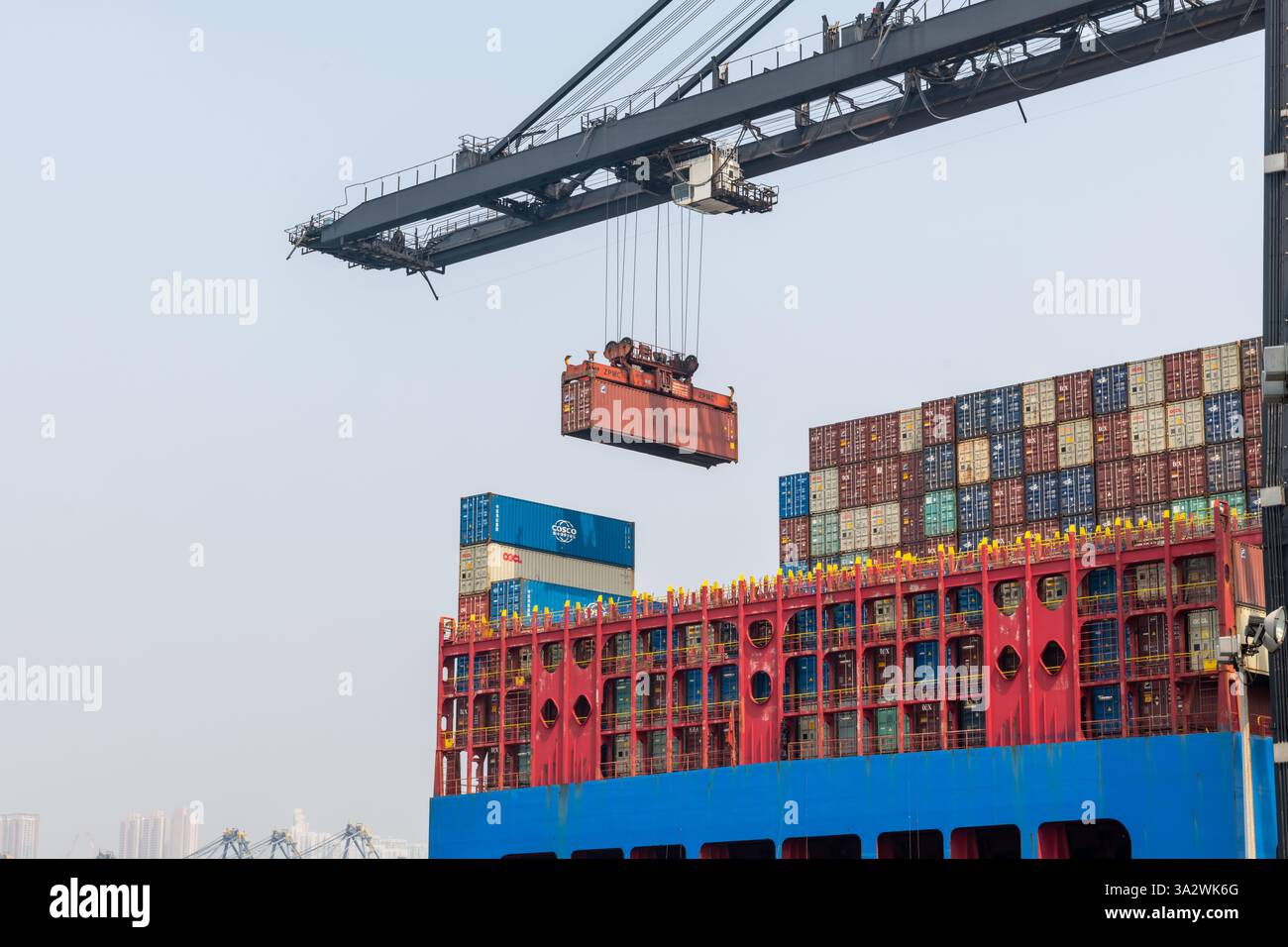 Hong Kong. China- 02.18.2025. A ship to shore crane in the Port of Hong ...
