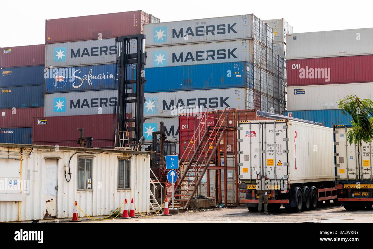 Hong Kong. China- 02.18.2025. Stacks of shipping container and ...