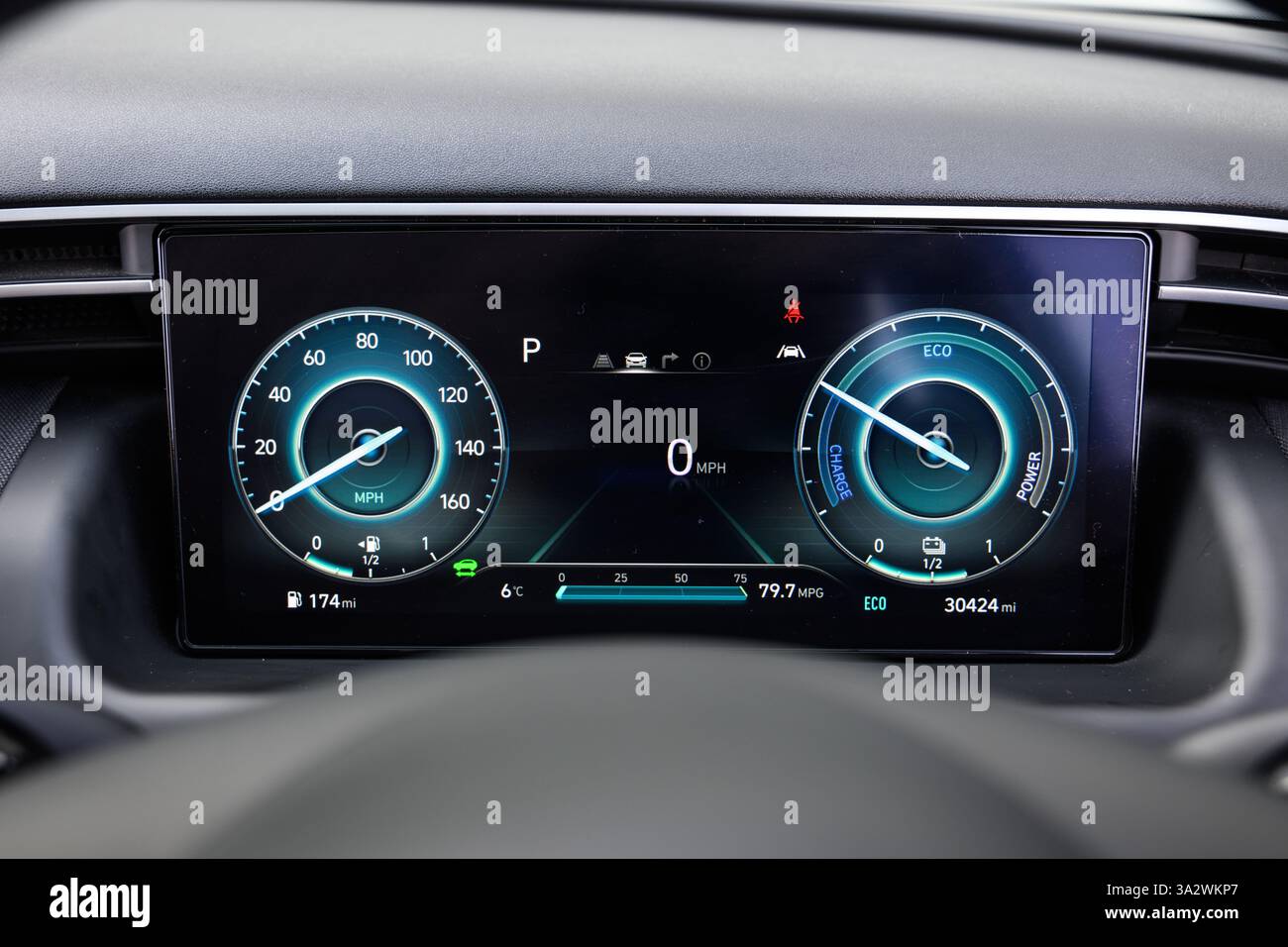 Virtual Cockpit in a modern car with blue dials Stock Photo - Alamy