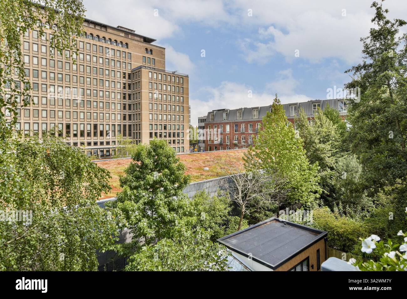 Modern buildings blend with lush greenery, showcasing an urban ...