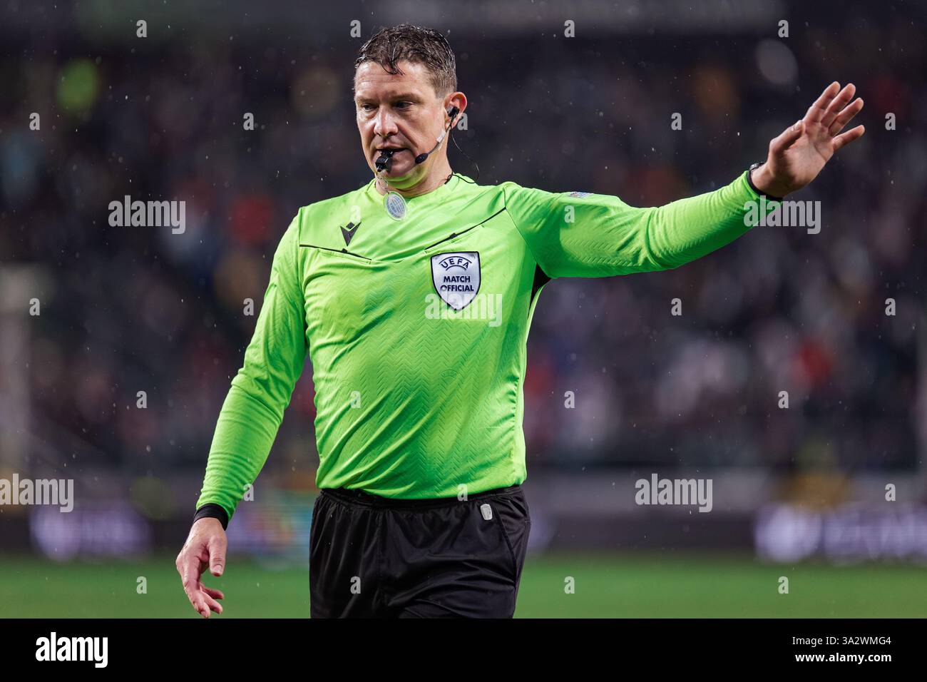 Warsaw, Poland. 14th Mar, 2025. Referee Matej Jug seen in action during the UEFA Conference ...