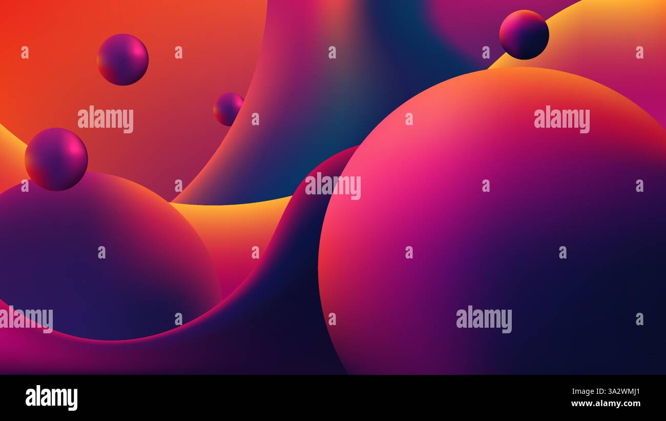 vibrant abstract background rounded bulbous shapes in shades of purple, pink, and orange. Smooth ...