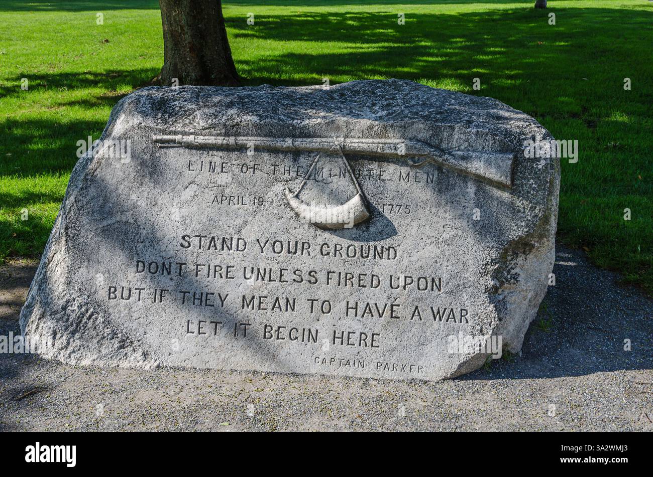 Memorial stone dedicated to the Minute Men of the American Revolution ...