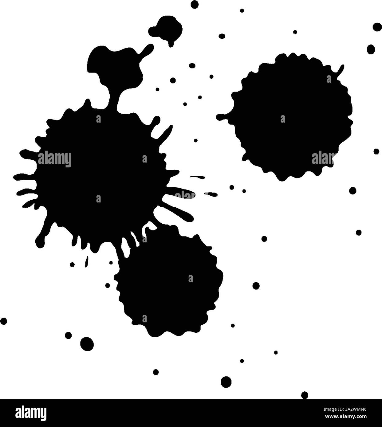 Dynamic black ink splatters on a white background, showcasing bold contrast and fluid motion in ...