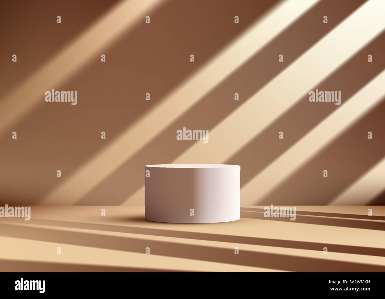 modern 3d white cylindrical podium on a tan surface, product mockups ...