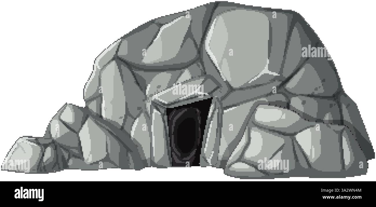 Vector illustration of a rocky cave entrance with detailed shading and ...