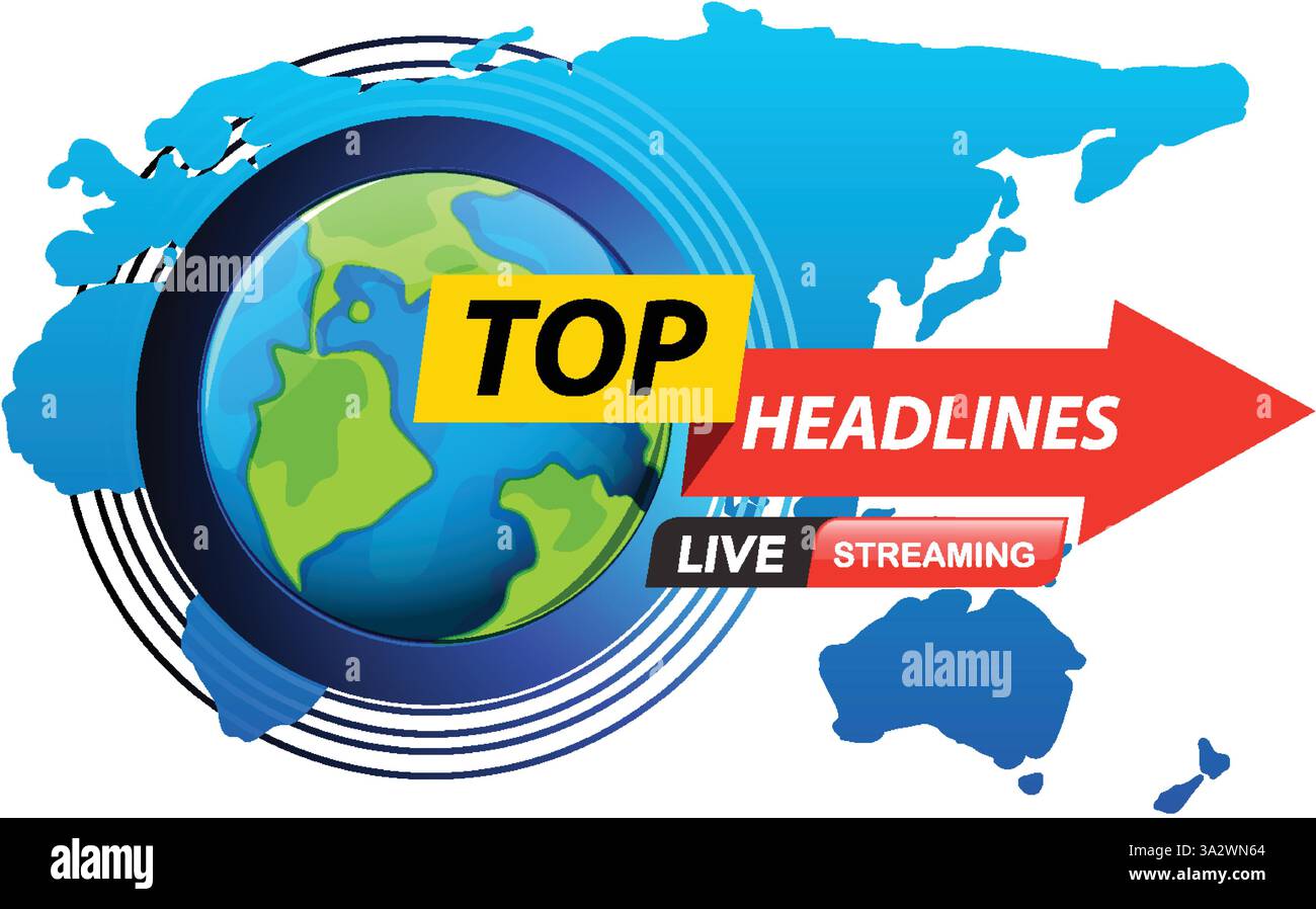 Vector illustration featuring a globe and arrow, symbolizing live news ...