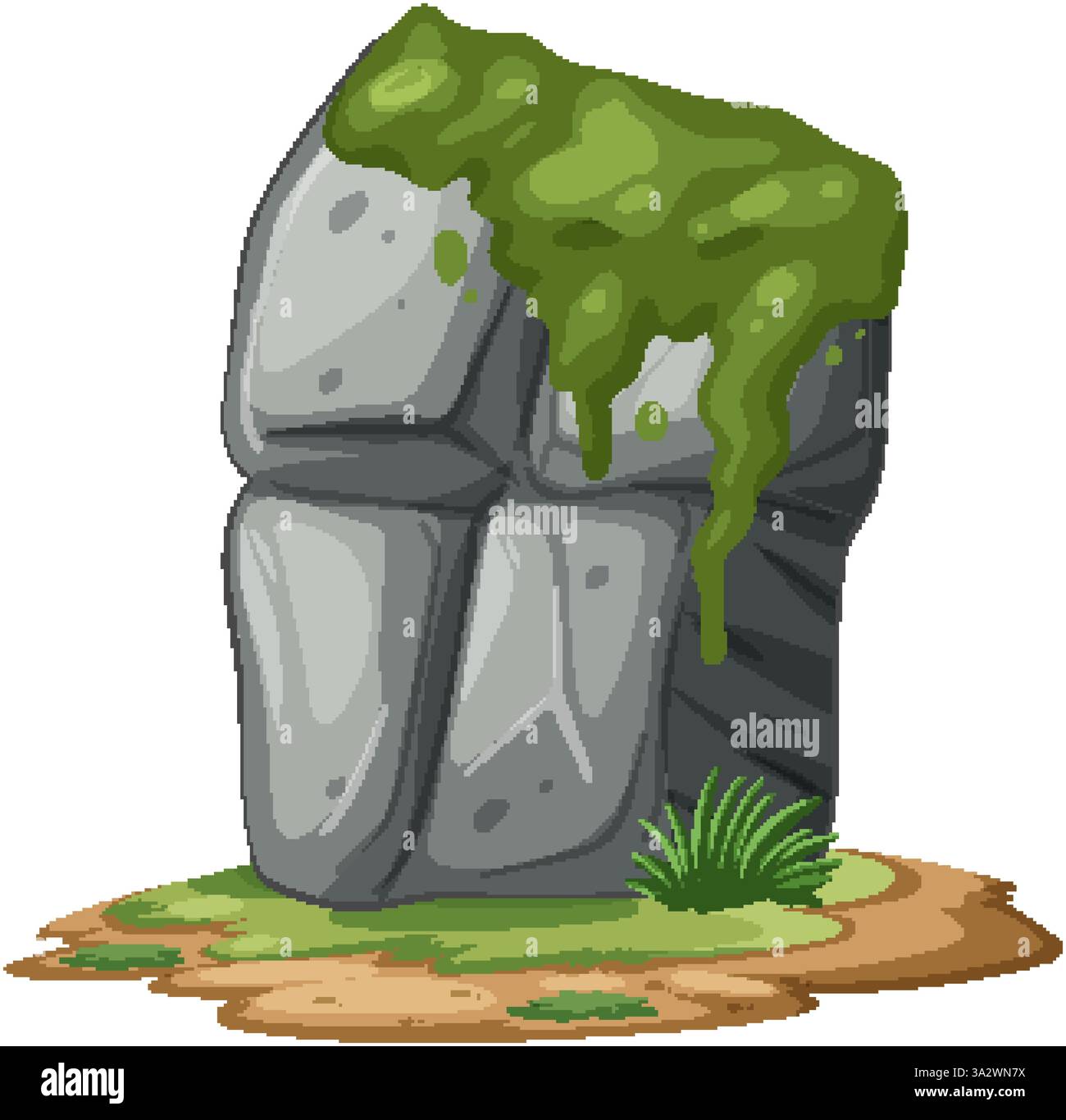Vector illustration of a moss-covered stone on earthy ground ...