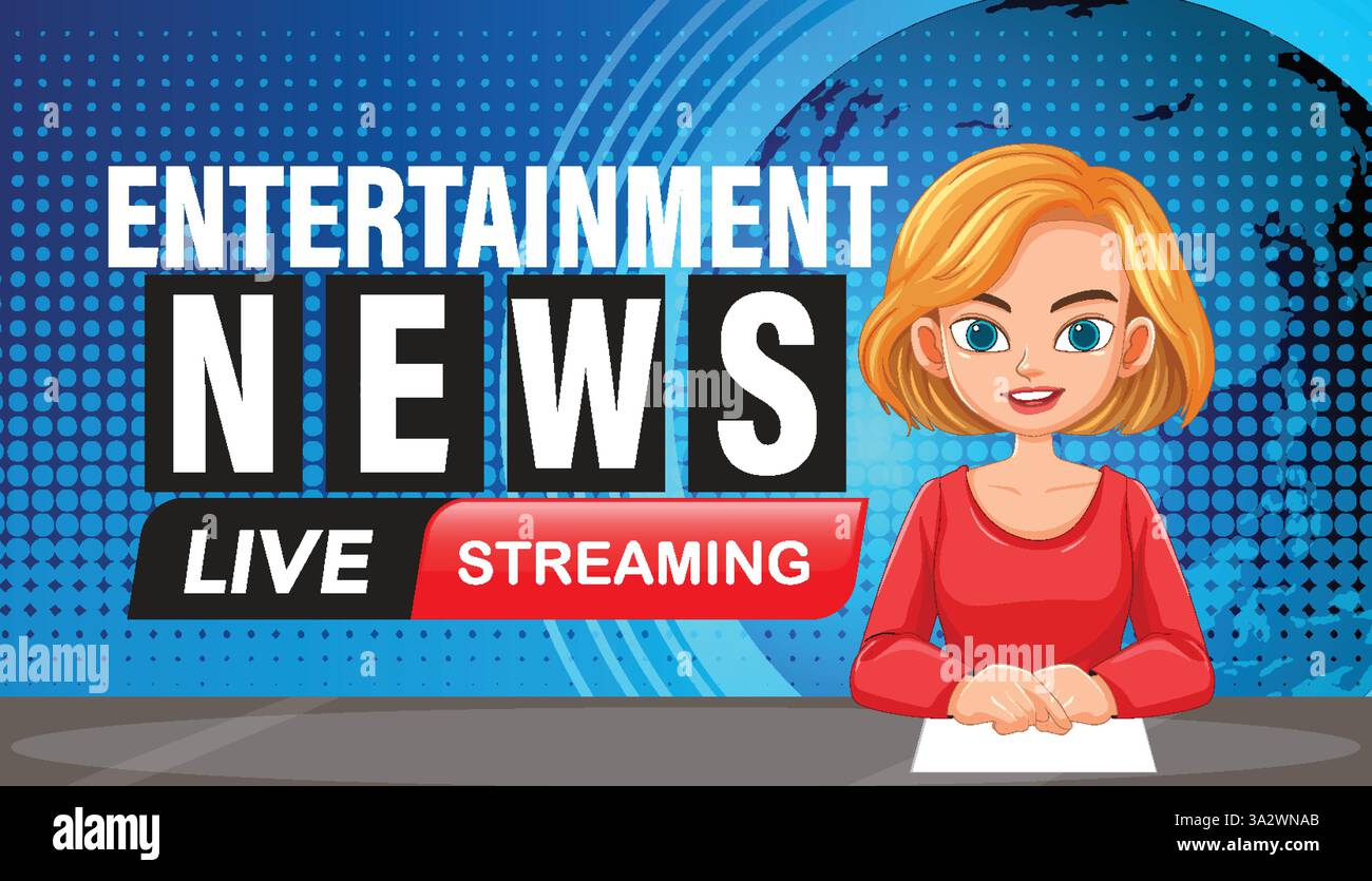 Vector illustration of a news anchor presenting entertainment news ...