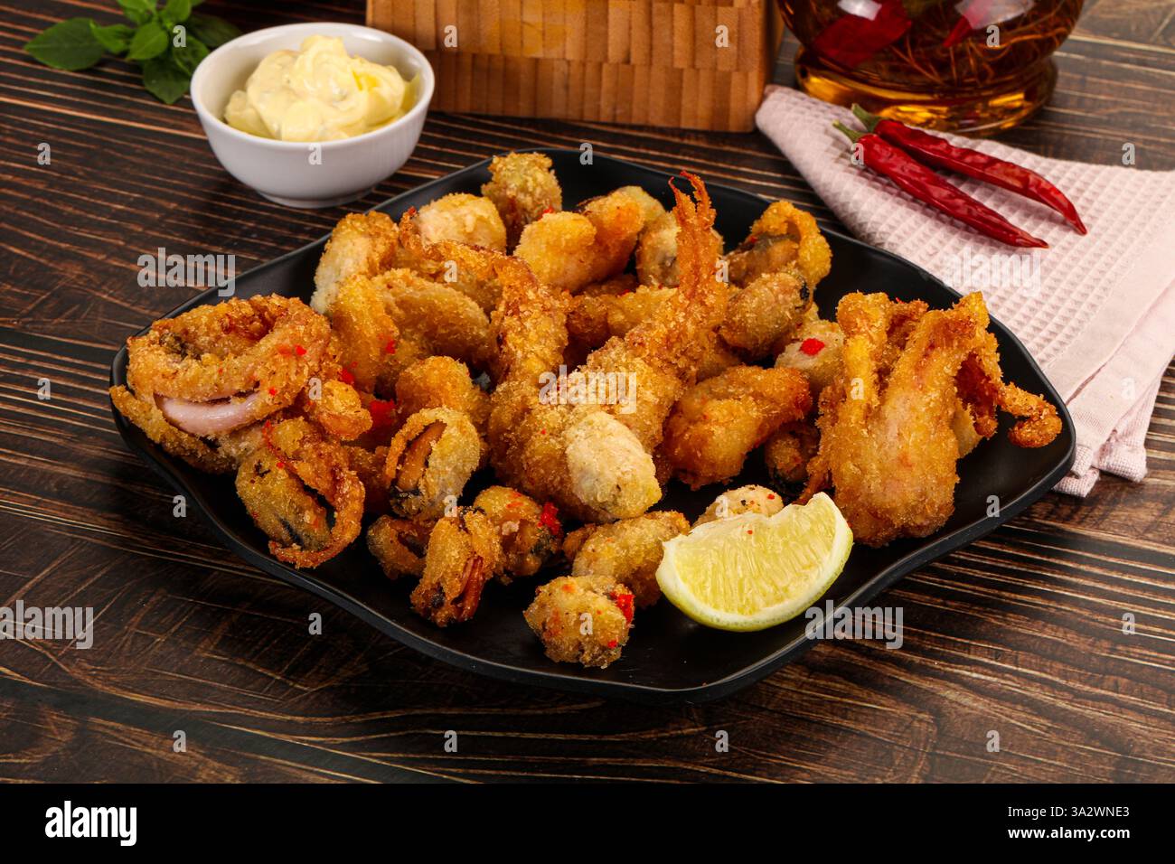 Fritto misto - deep fried seafood mix - calamari, prawn, fish, mussels ...