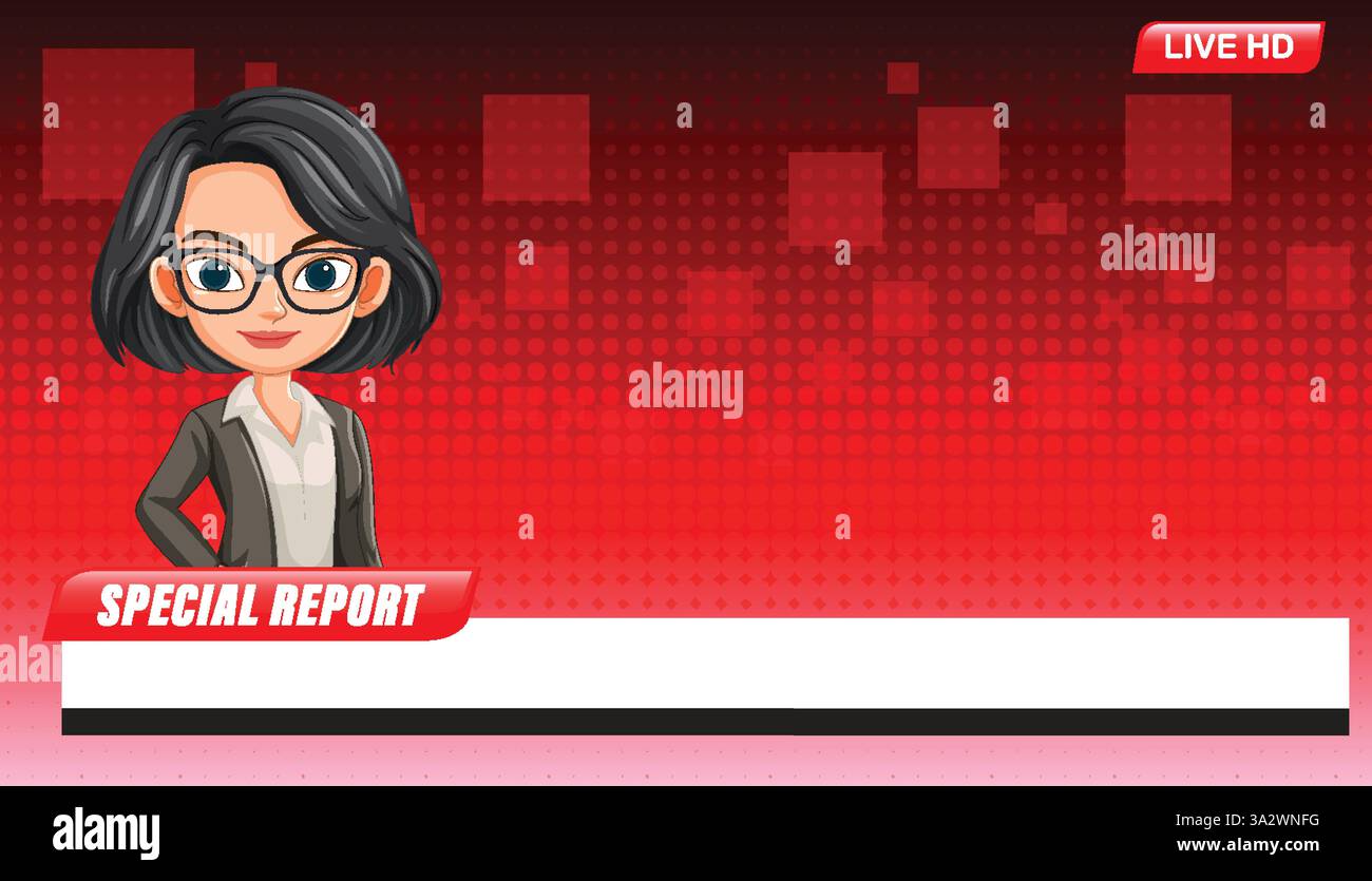 Vector illustration featuring a news anchor with a red digital ...
